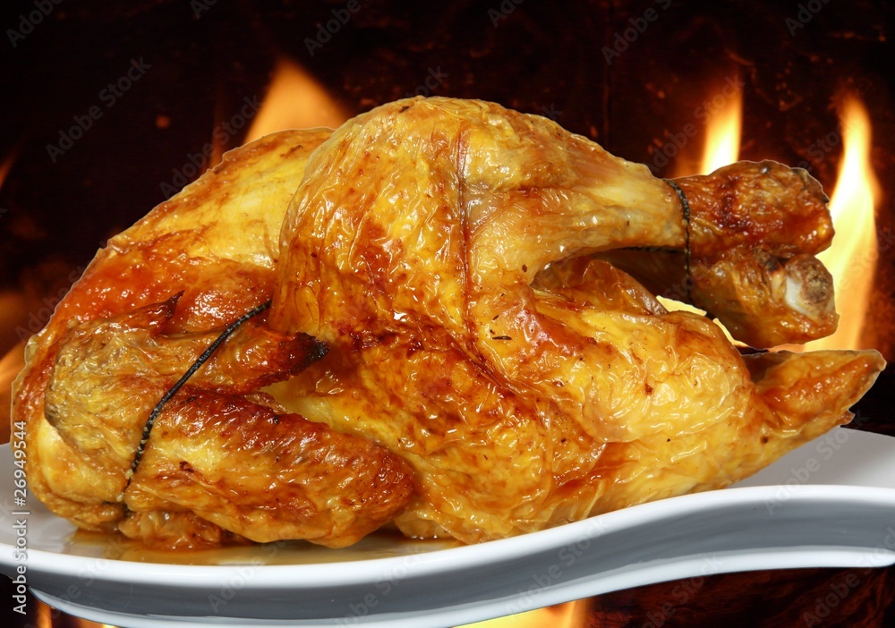 poulet feu de bois.... Stock Photo | Adobe Stock