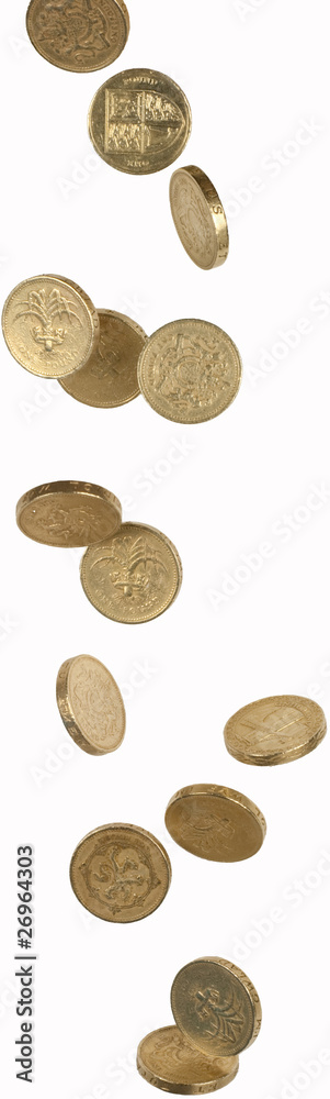 falling pound coins Stock Photo | Adobe Stock