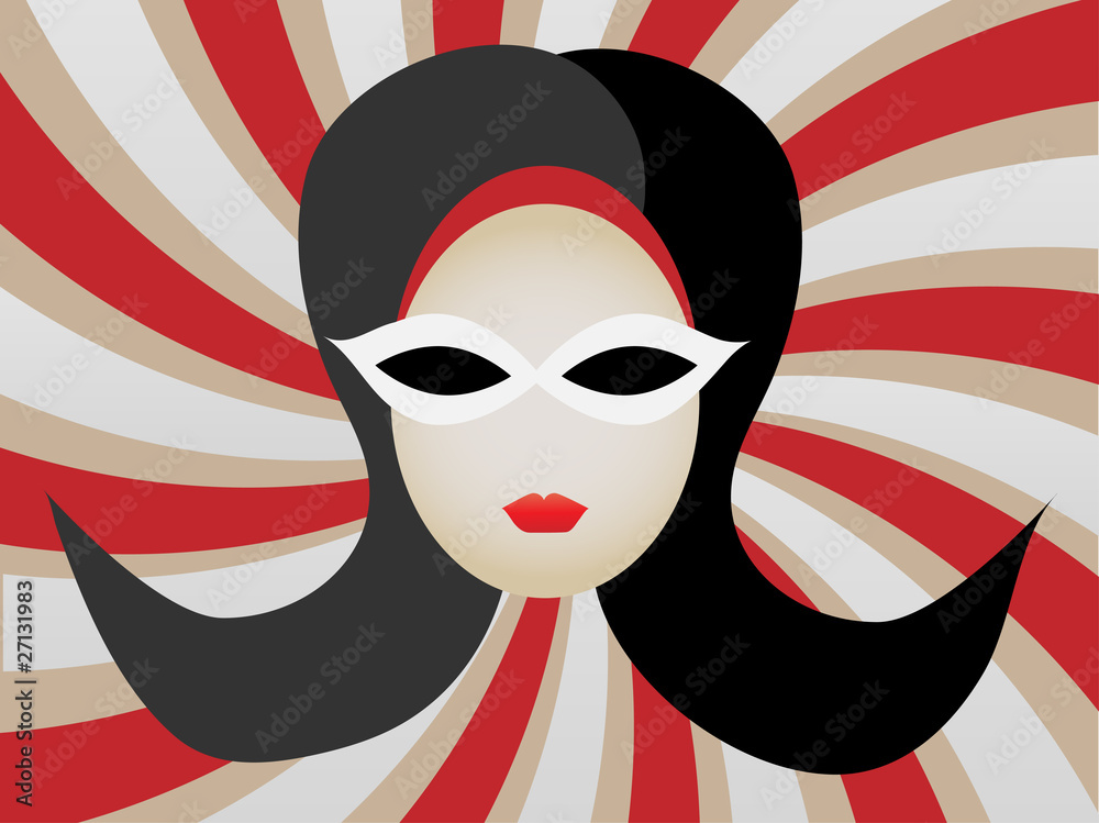 1960s Womans Head Inside Swirl Vector Illustration Stock Vector