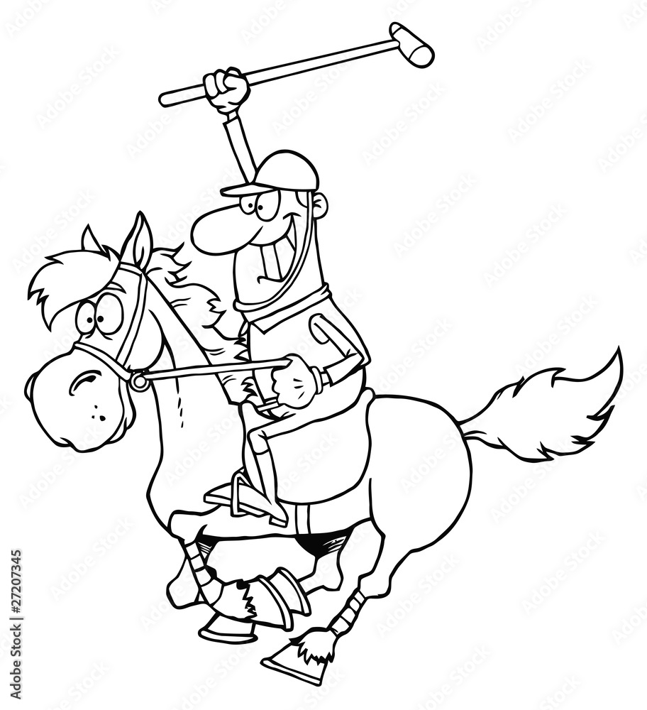 Outline Cartoon Polo Player Stock Vector | Adobe Stock