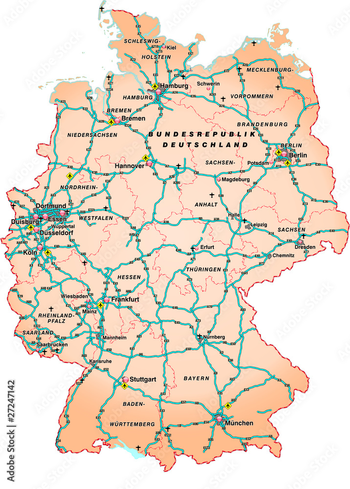 Deutschland mit Autobahnen Stock Illustration | Adobe Stock