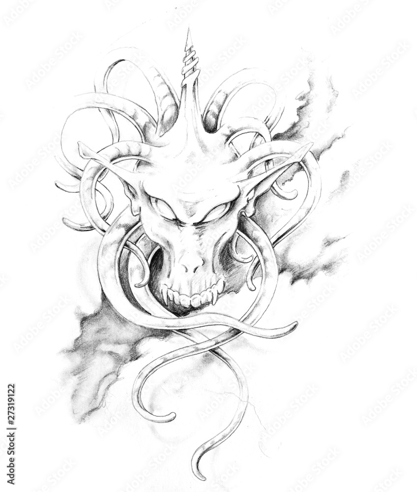 Sketch of tattoo art, monster Stock Illustration | Adobe Stock