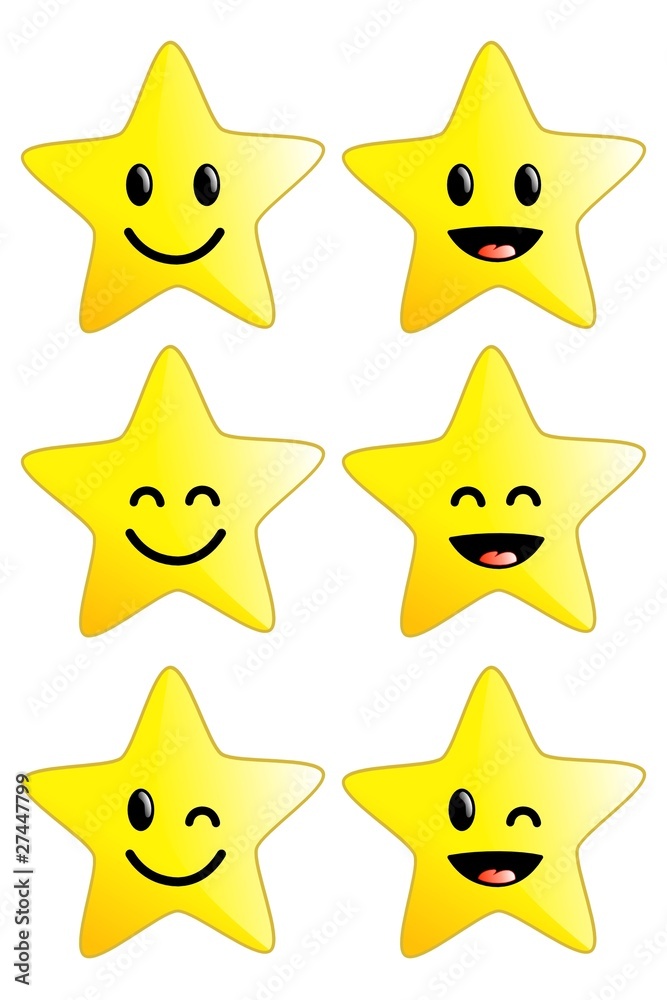 lachende Sterne auf weißem Hintergrund Stock-Vektorgrafik | Adobe Stock