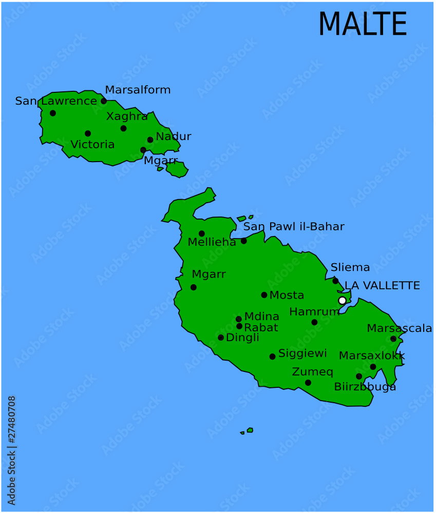 Carte des Villes Principales de Malte Stock Vector | Adobe Stock