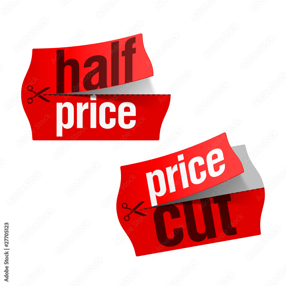 Price cut and Half price stickers Stock Vector | Adobe Stock