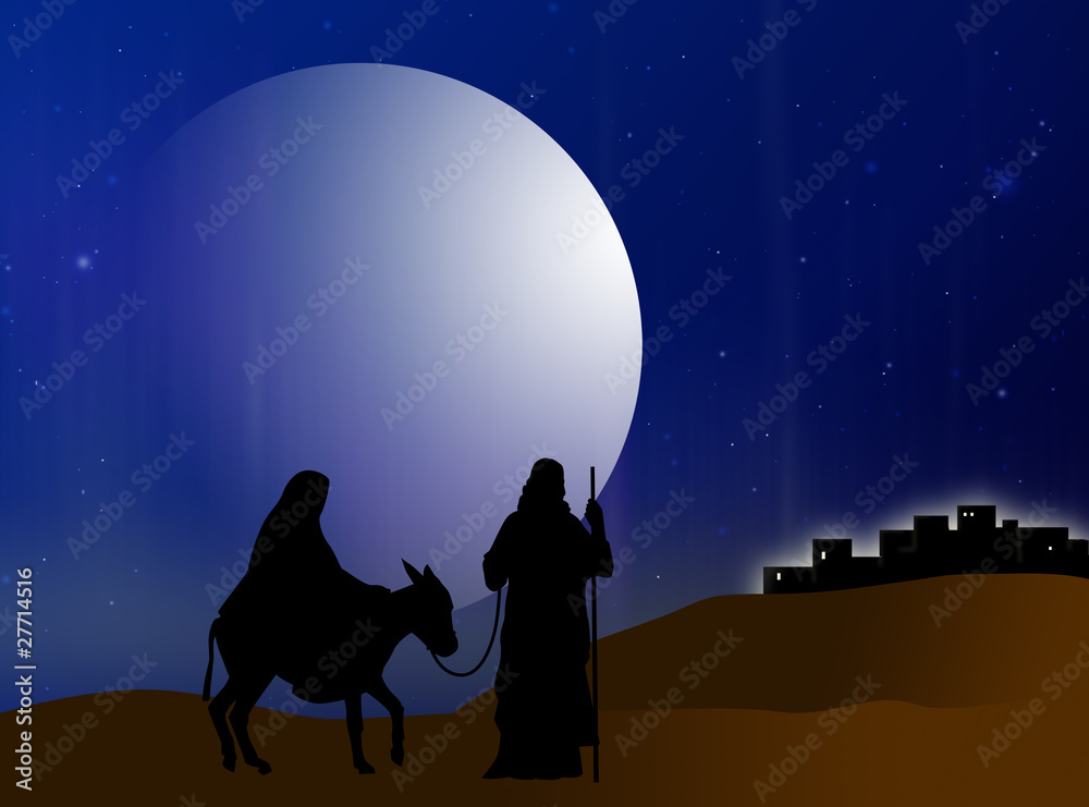 José y María camino de Belem Stock Illustration | Adobe Stock