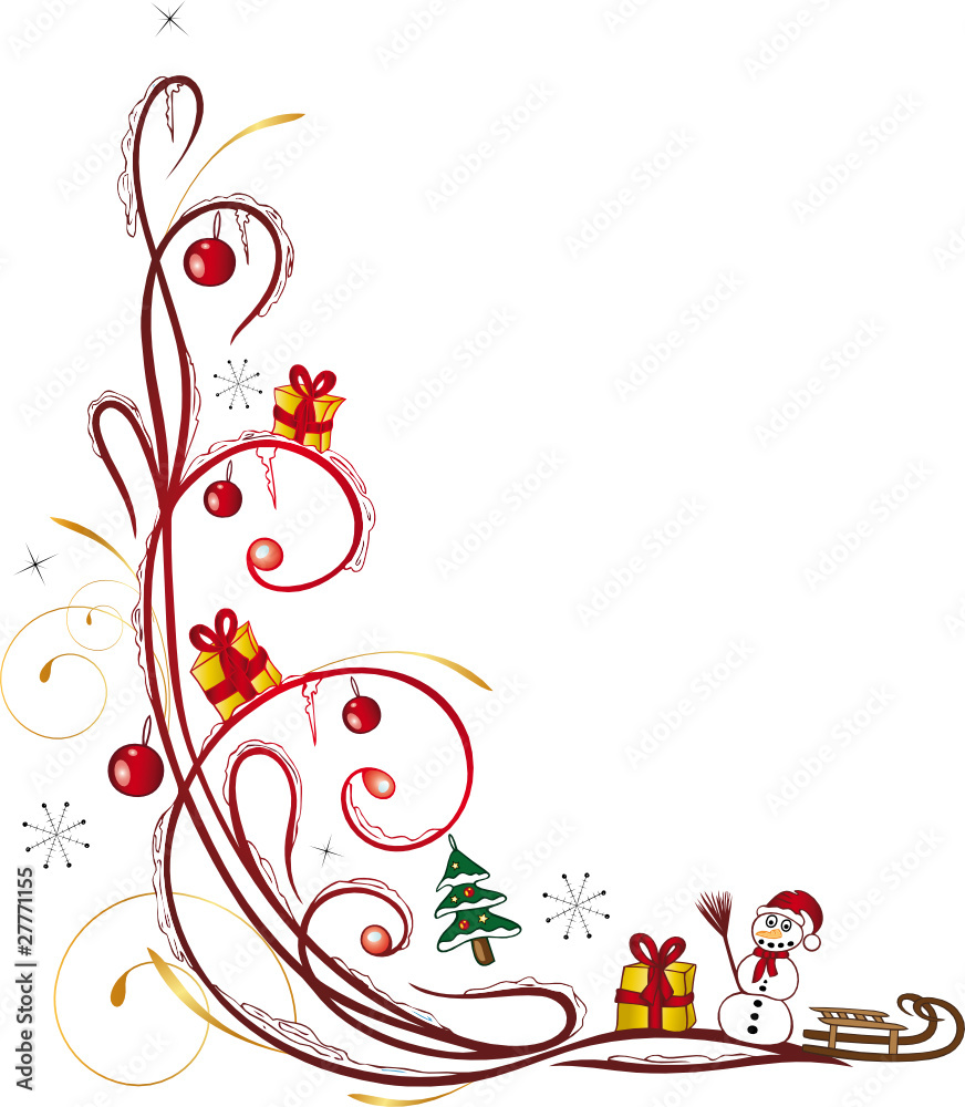 Weihnachten, christmas, Ranke, Schnee, rot, gold Stock-Vektorgrafik ...