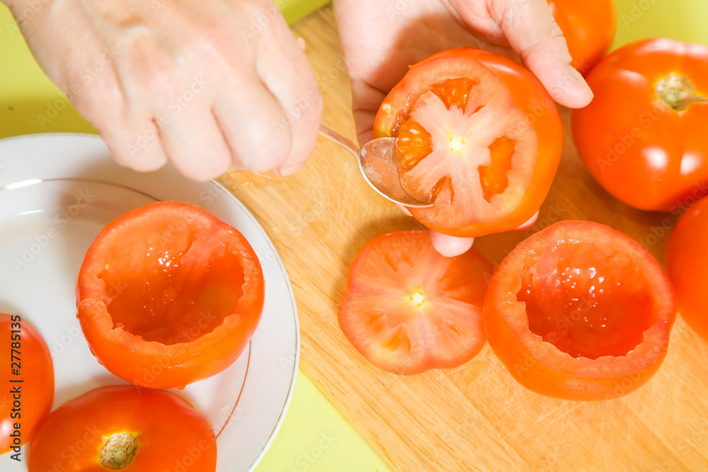 cooking stuffed tomato. Stages of cooking in series Stock Photo | Adobe ...