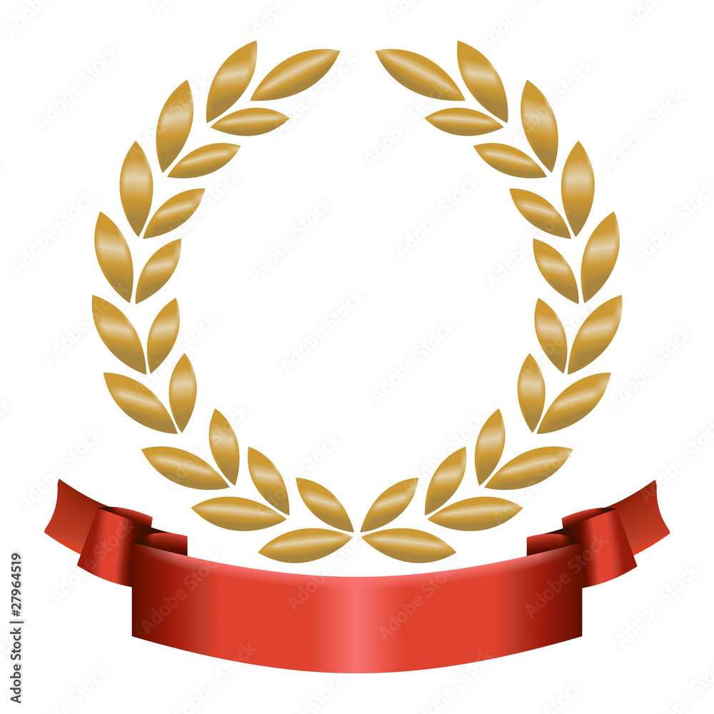 Lorbeerkranz Gold mit rotem Band unten Stock Illustration | Adobe Stock