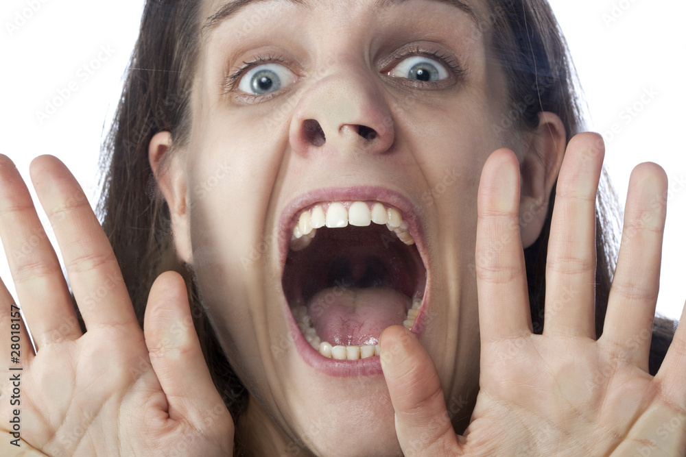 jeune fille folle collant son visage à une vitre Stock Photo | Adobe Stock