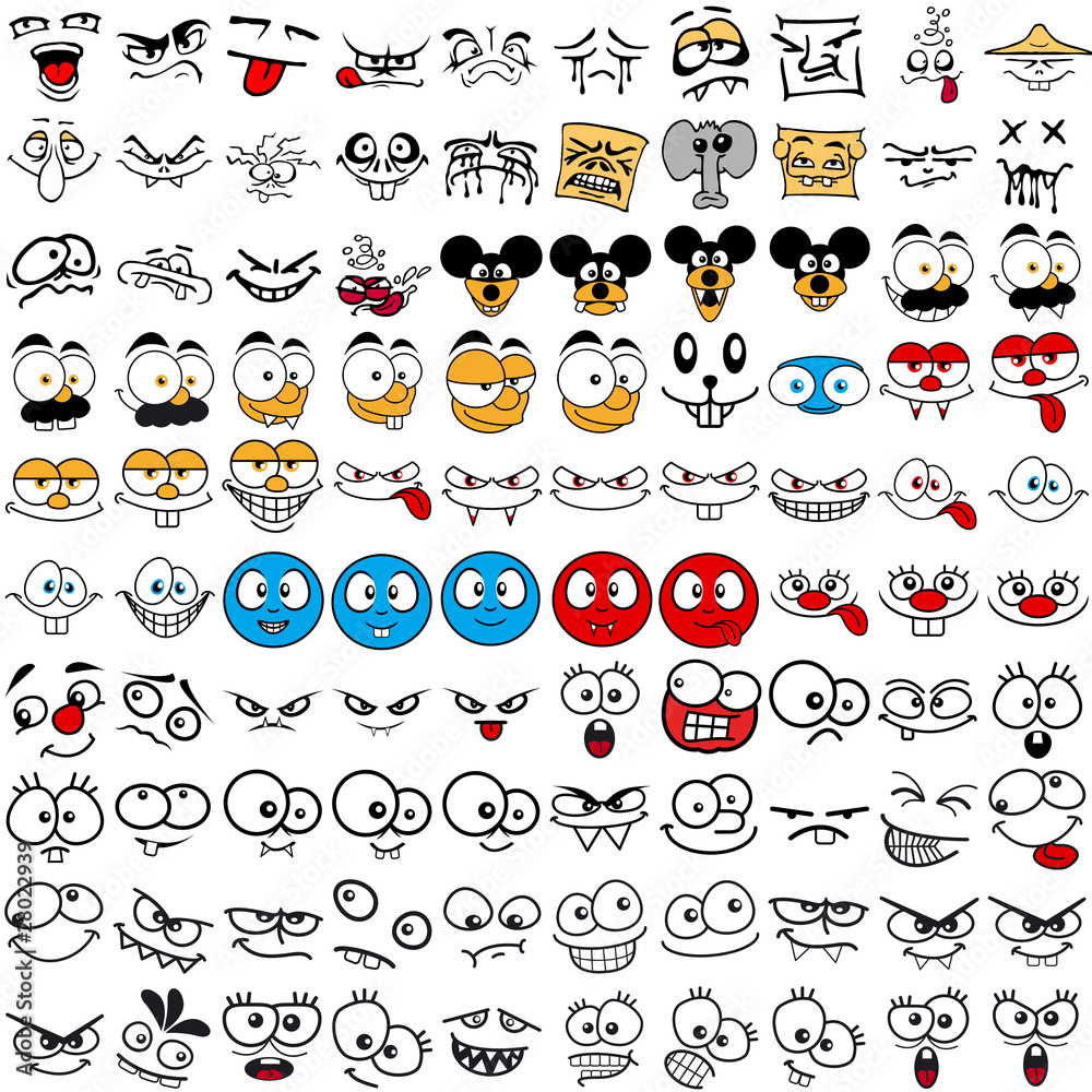 100 Comic Faces Stock Vector | Adobe Stock