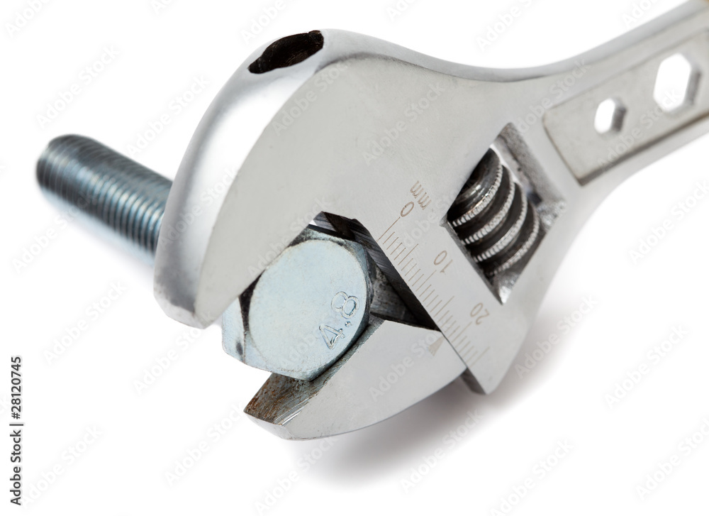 Wrench and bolt on white background Stock Photo | Adobe Stock