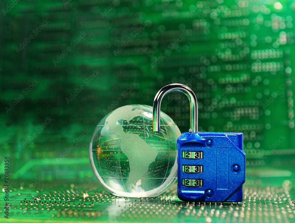 Lock and world map with computer keyboard background . Stock Photo ...