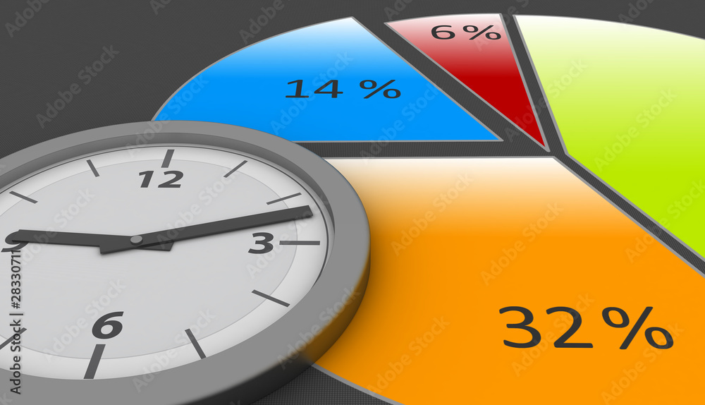 Pie chart with a big clock Stock Illustration | Adobe Stock