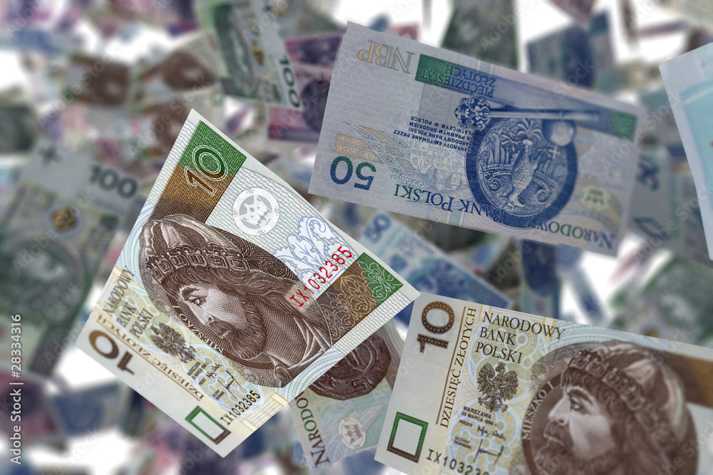 Polskie Banknoty Spadające banknoty - deszcz pieniędzy Stock ...