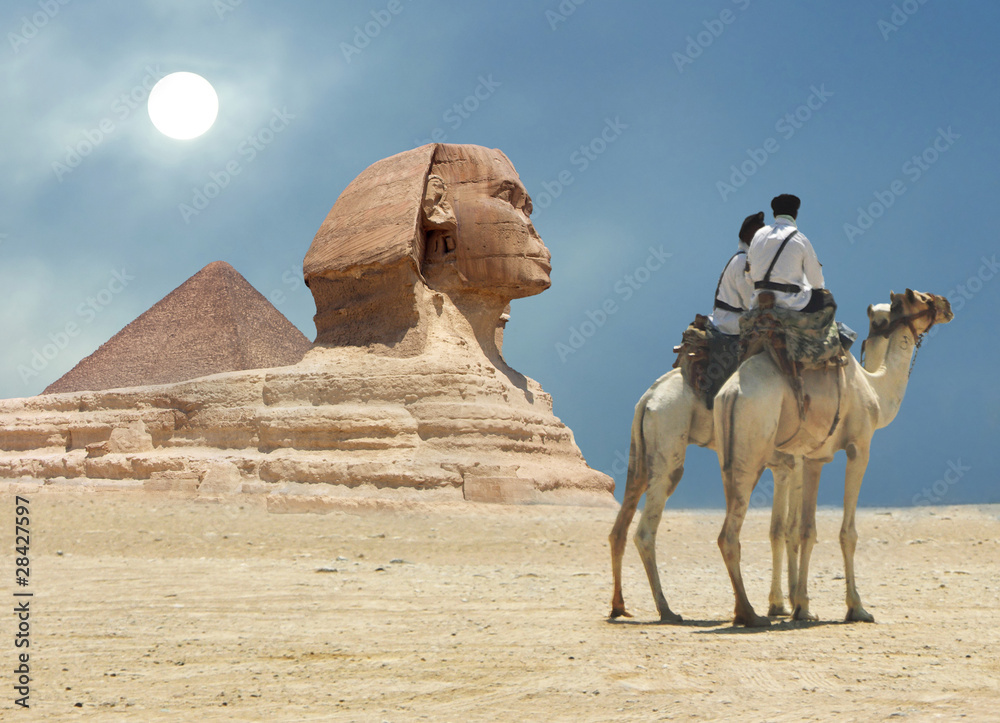 Symbol Egypt's - pyramid, Sphinx, camel, sand and sun Stock Photo ...