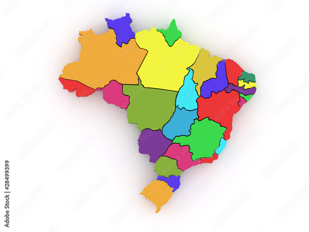 Fototapeta mapa świata dla dzieci Three-dimensional map of Brazil. 3d ...