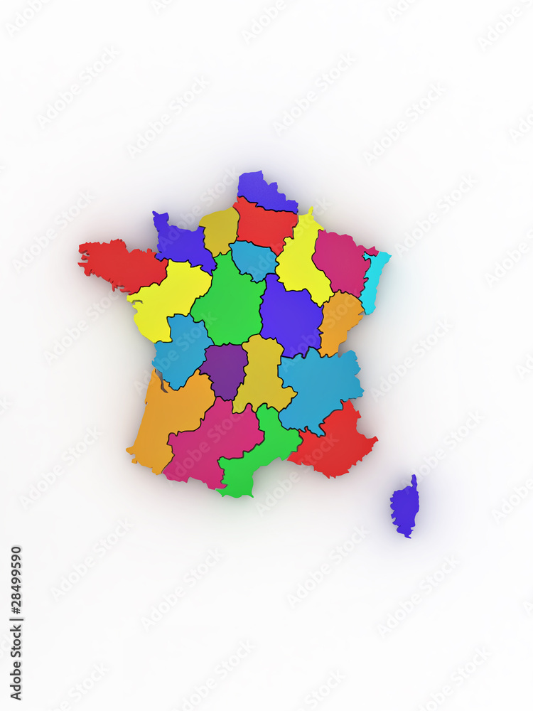 Three-dimensional map of France on white isolated background Stock ...