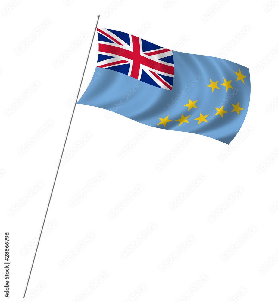 Flag of Tuvalu with pole flag waving over white background Stock ...