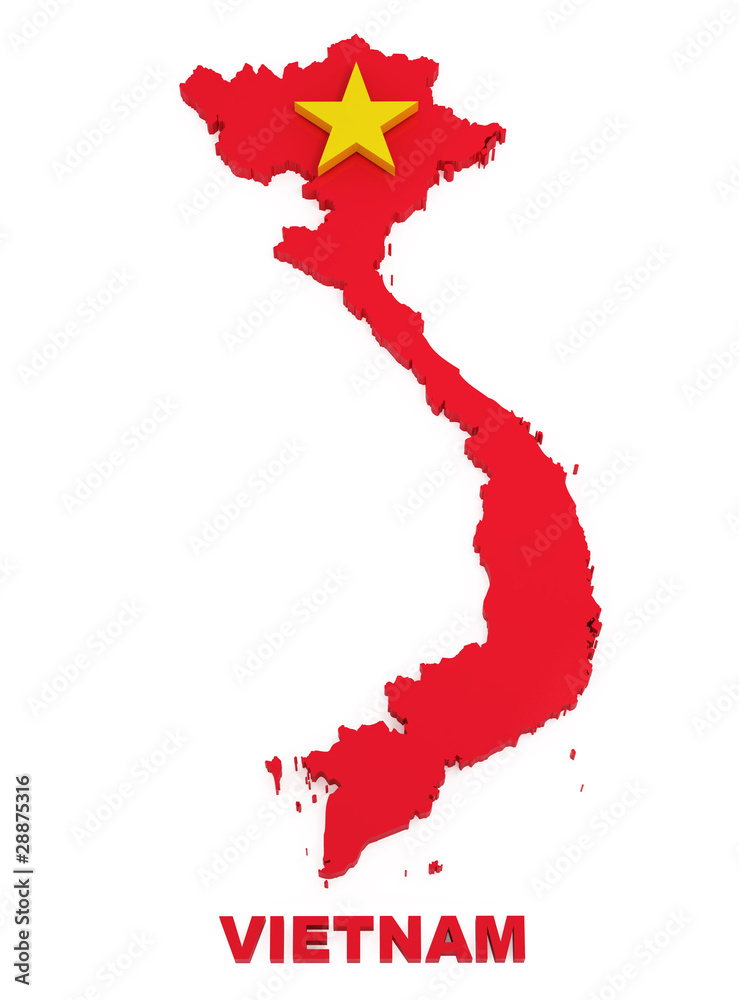 Vietnam, map with flag, isolated on white with clipping path Stock ...