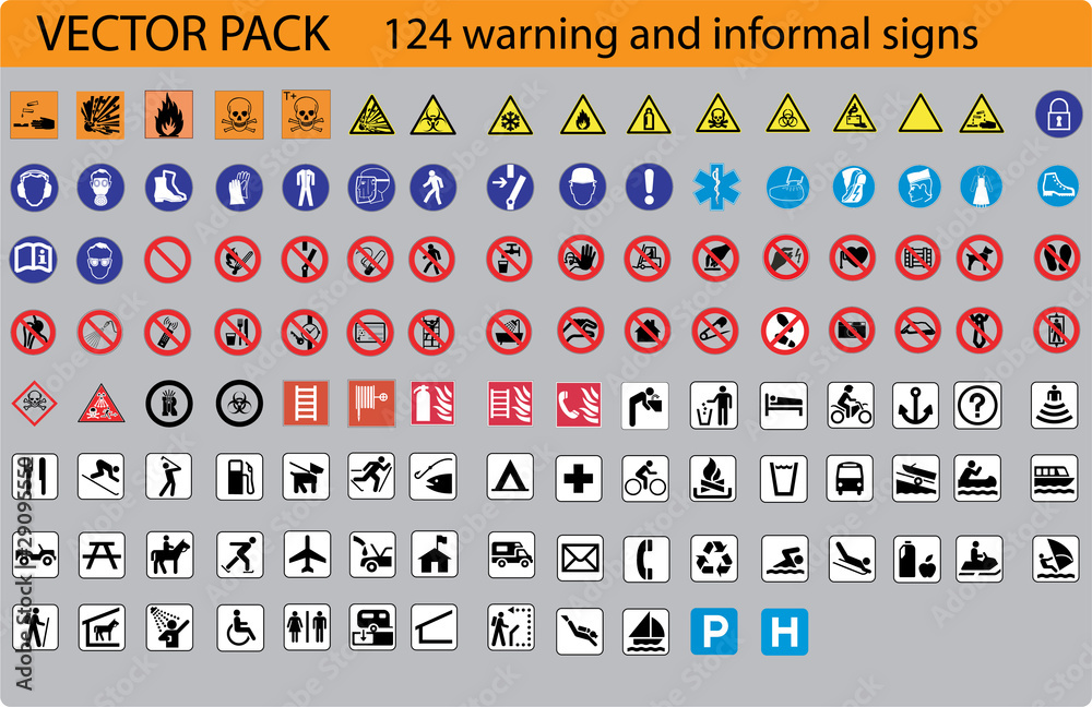 124 warning and informal signs - vector pack Stock Vector | Adobe Stock