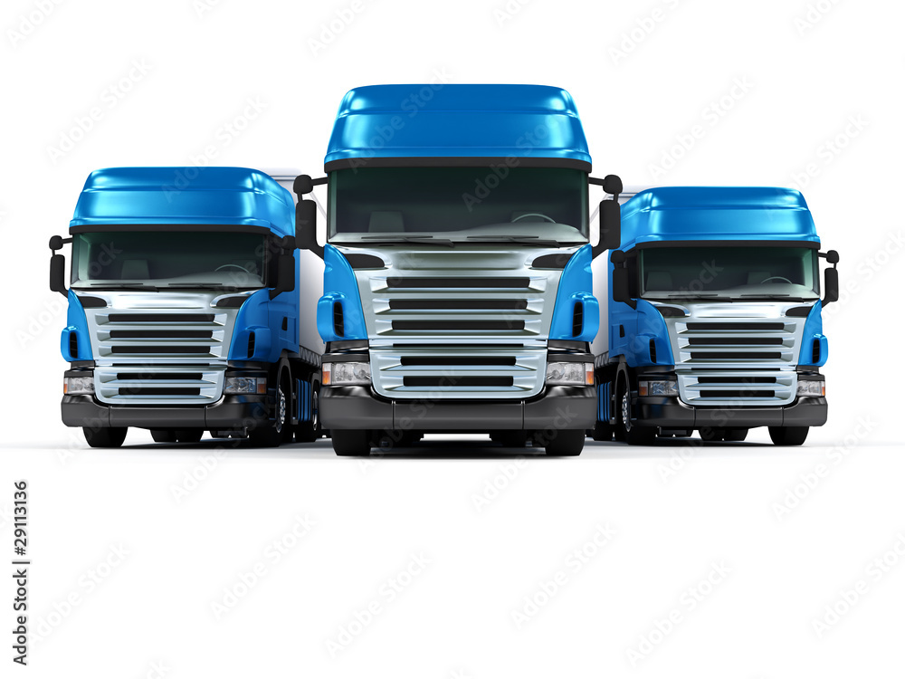 Heavy blue trucks isolated on white background Stock Illustration ...