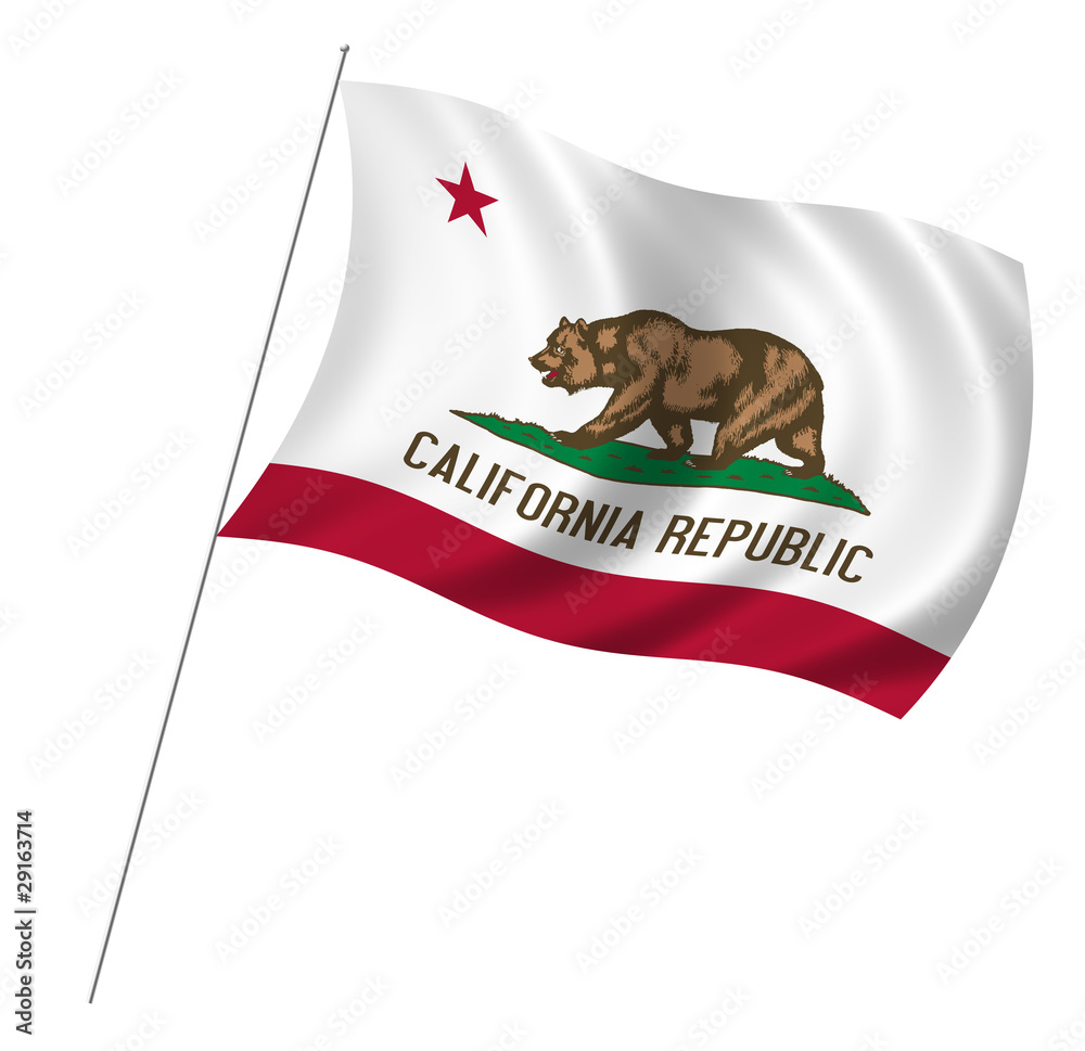 Flag of California with pole flag waving over white background Stock ...