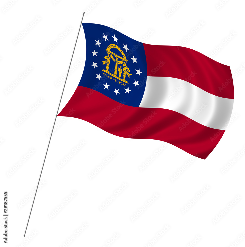Flag of Georgia with pole flag waving over white background Stock Photo ...