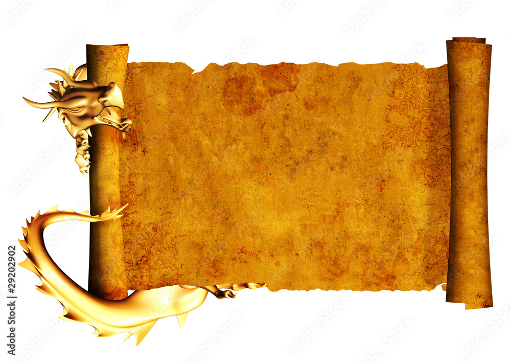 Dragon and scroll of old parchment Stock Illustration | Adobe Stock