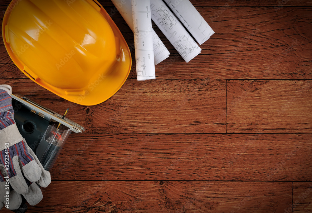 Construction instrument on wood background with copy space. Stock Photo ...