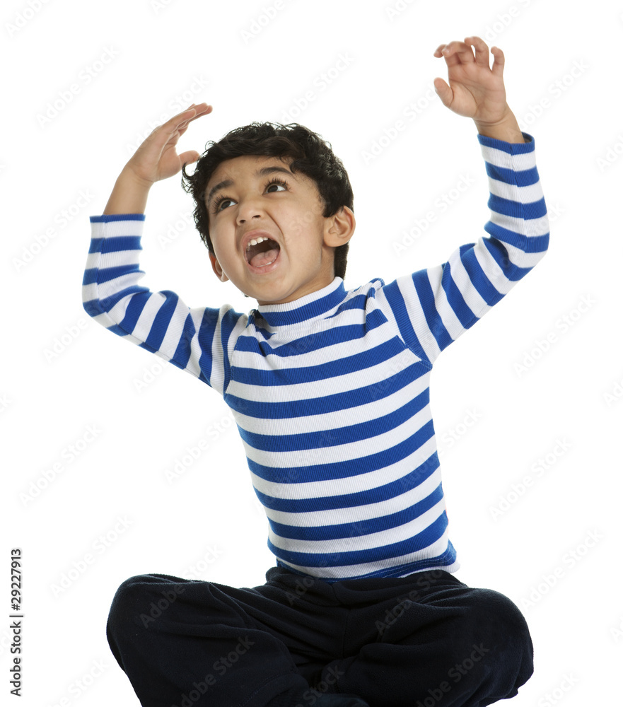 Angry and Screaming Child with Raised Arms, Isolated, White Stock Photo ...
