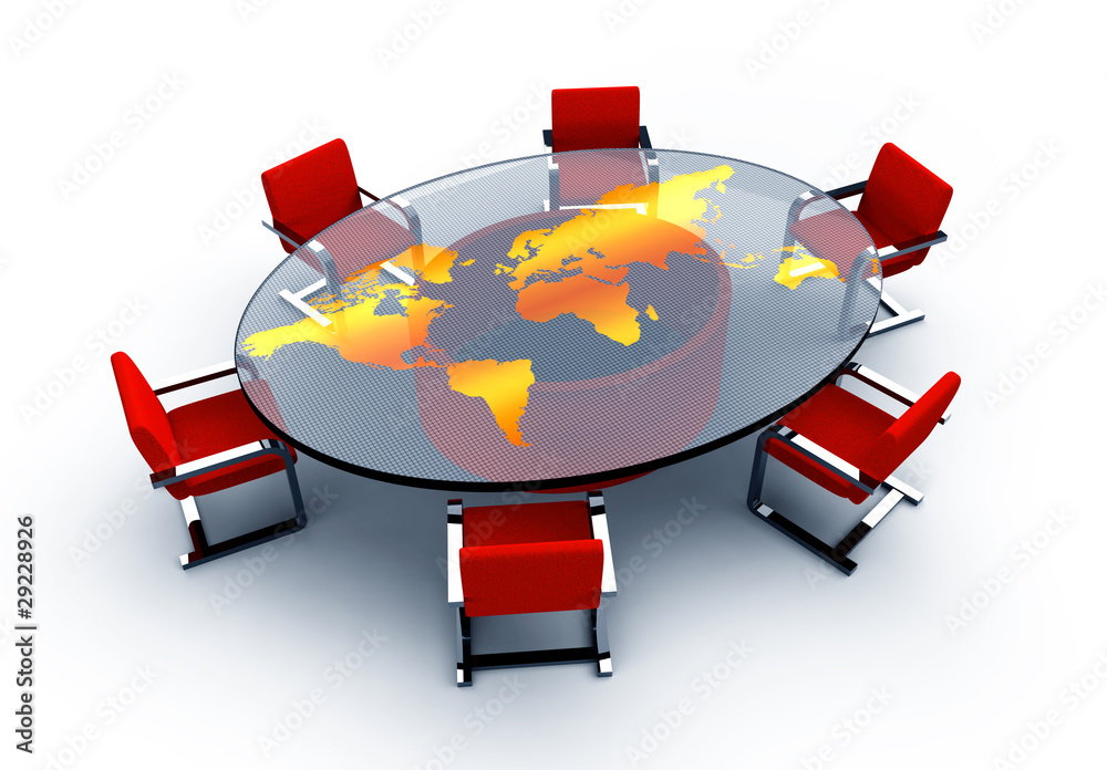 Round conference table with a map of the world Stock Illustration ...