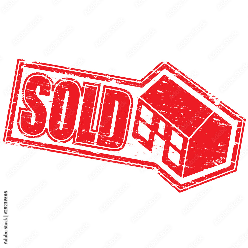 Rubber stamp illustration showing "SOLD" text and house symbol Stock ...
