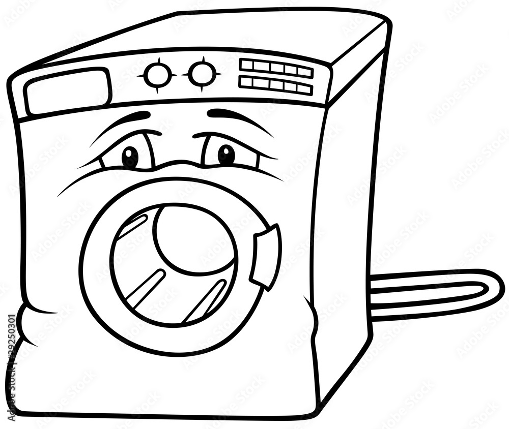 Washing Machine - Black and White Cartoon illustration Stock ...