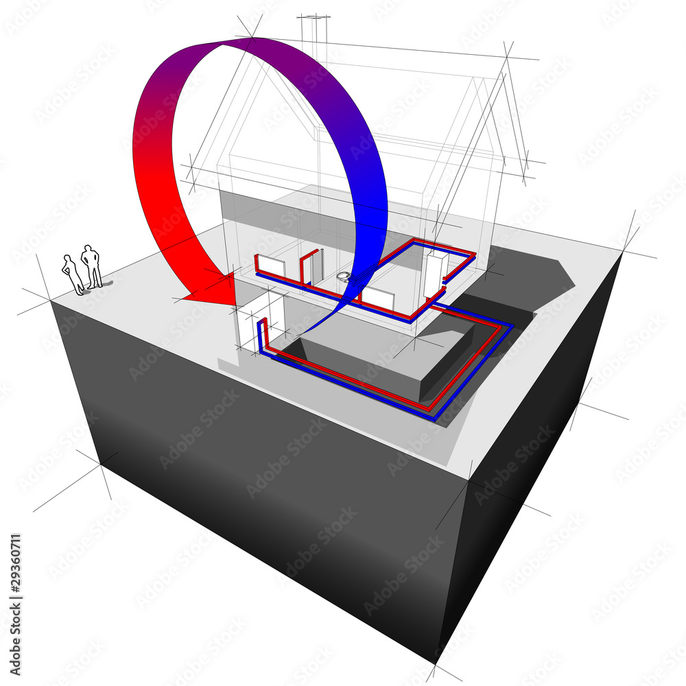 air source heat pump diagram Stock Vector | Adobe Stock