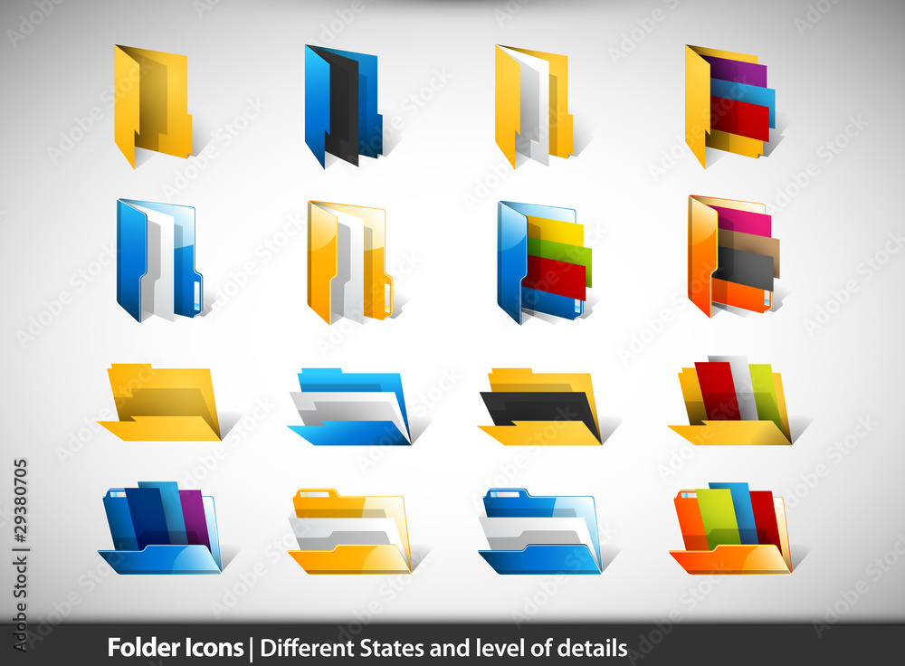 Folder Icons | Different States and Level of Details Stock Vector ...