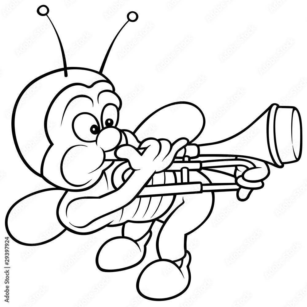 Bug and Trombone - Black and White Cartoon illustration Stock ...