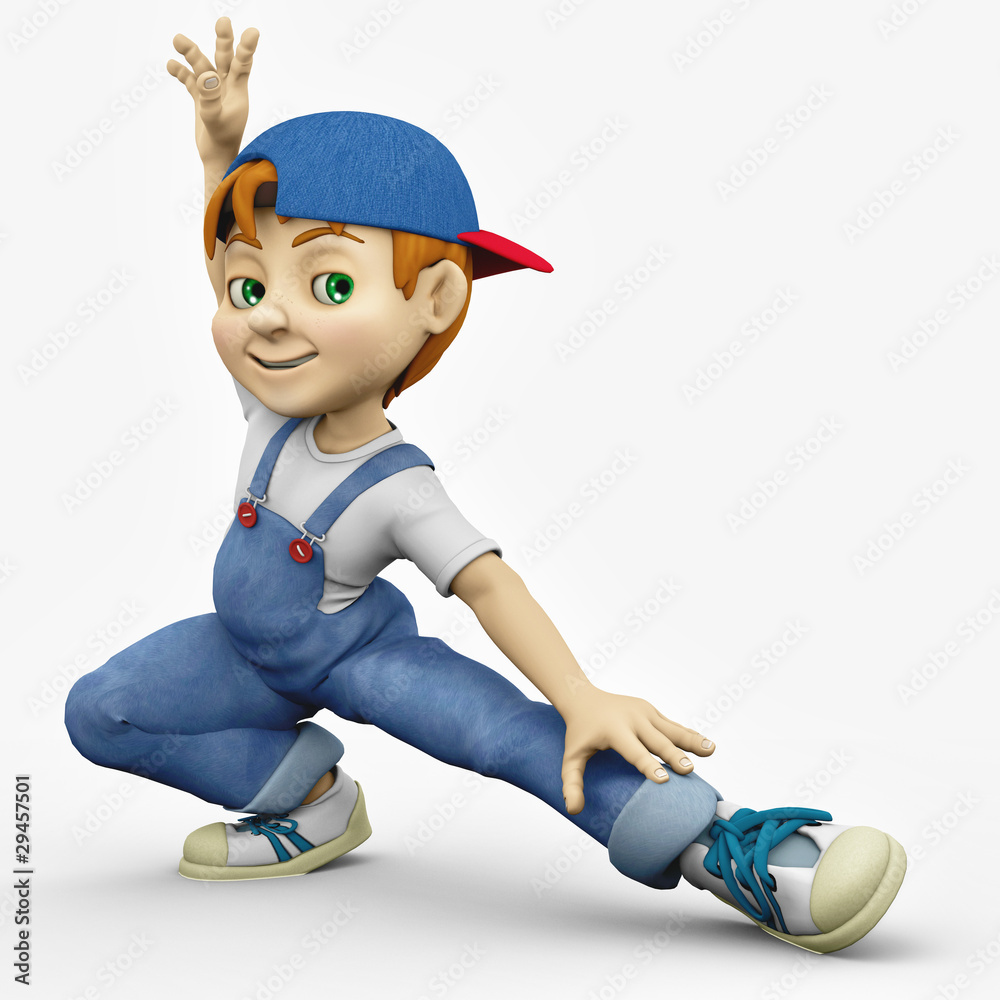 cartoon boy - happy stretch Stock Illustration | Adobe Stock