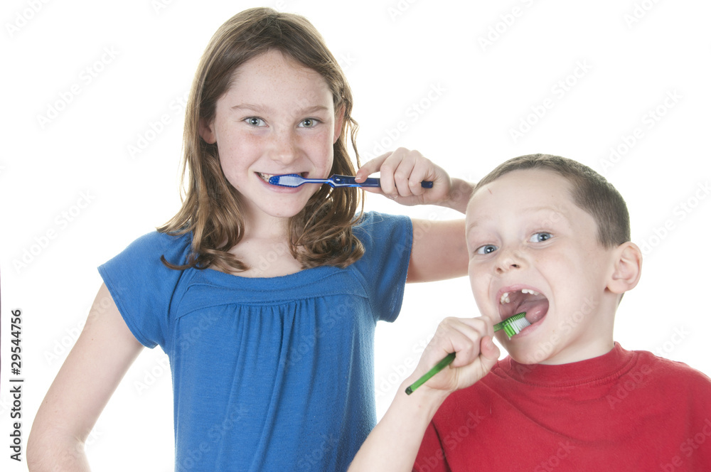 kids brushing teeth Stock Photo | Adobe Stock
