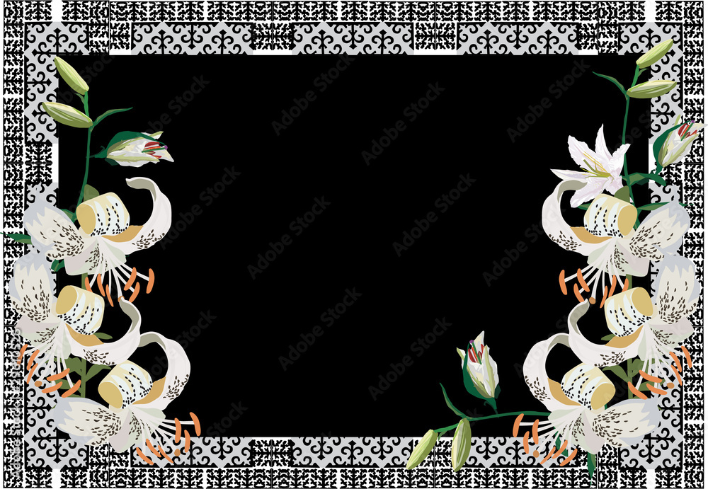 frame with white lily flowers Stock Vector | Adobe Stock