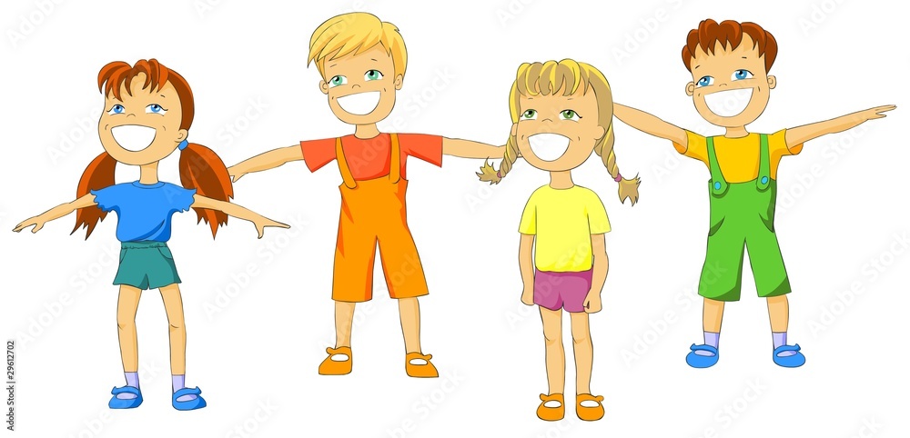 Happy kids doing exercise. Stock Illustration | Adobe Stock