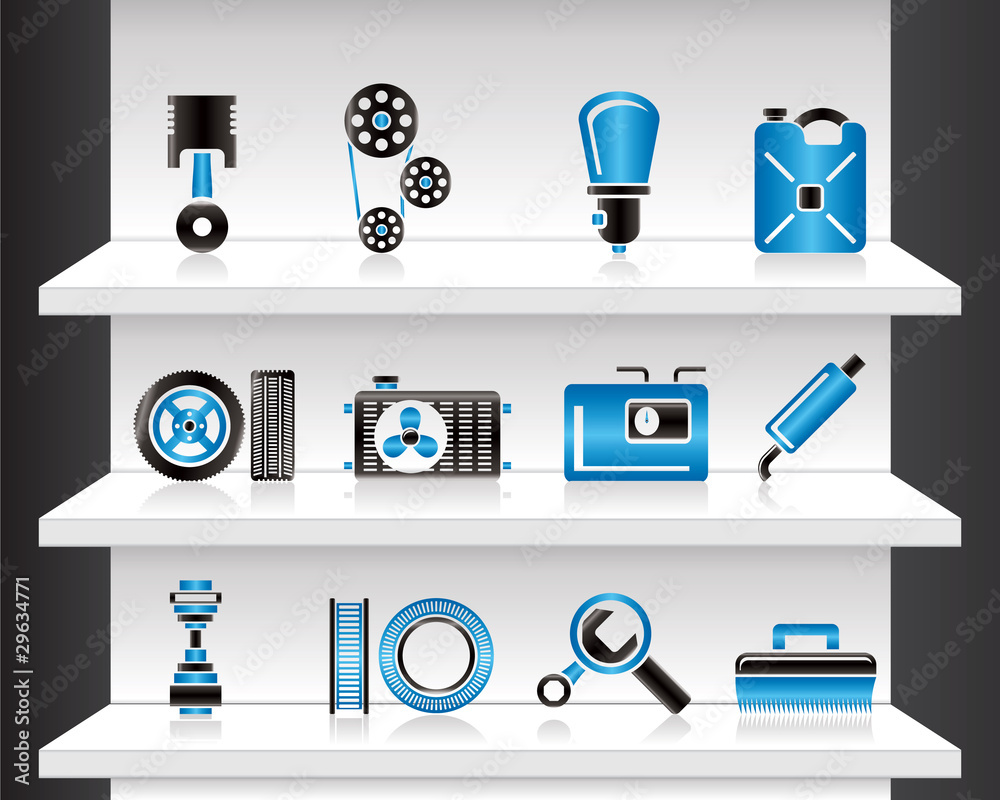 Shelf with Car Parts - Vector Illustration Stock Vector | Adobe Stock
