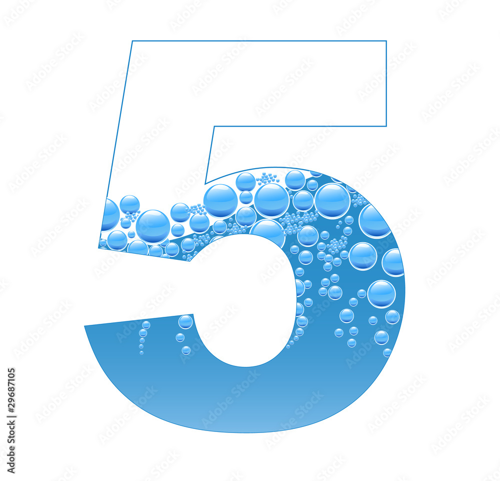 Bubbles and Water Isolated Alphabet Number Five 5 Stock Vector | Adobe ...