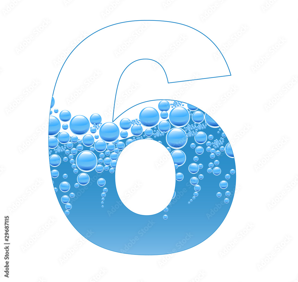 Bubbles and Water Isolated Alphabet Number Six 6 Stock Vector | Adobe Stock