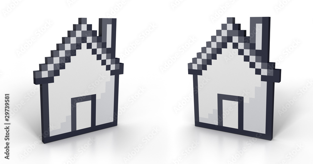 Pixelated house in perspective from two different angles Stock ...