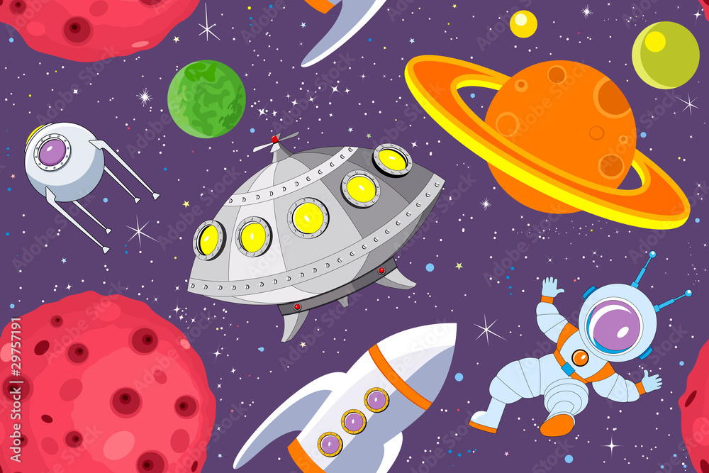 Cartoon space seamless background Stock Vector | Adobe Stock