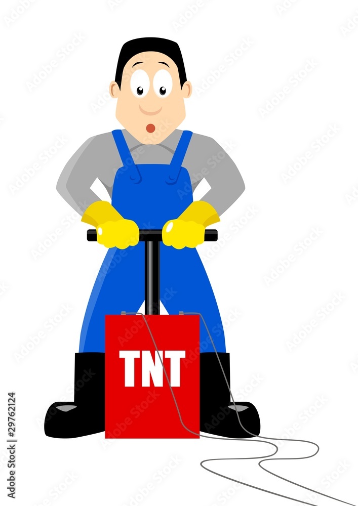 A cartoon figure being ready to detonate TNT Stock Vector | Adobe Stock