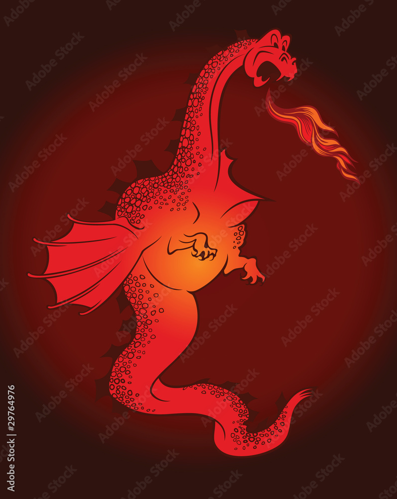 Cartoon red dragon with wings Stock Vector | Adobe Stock