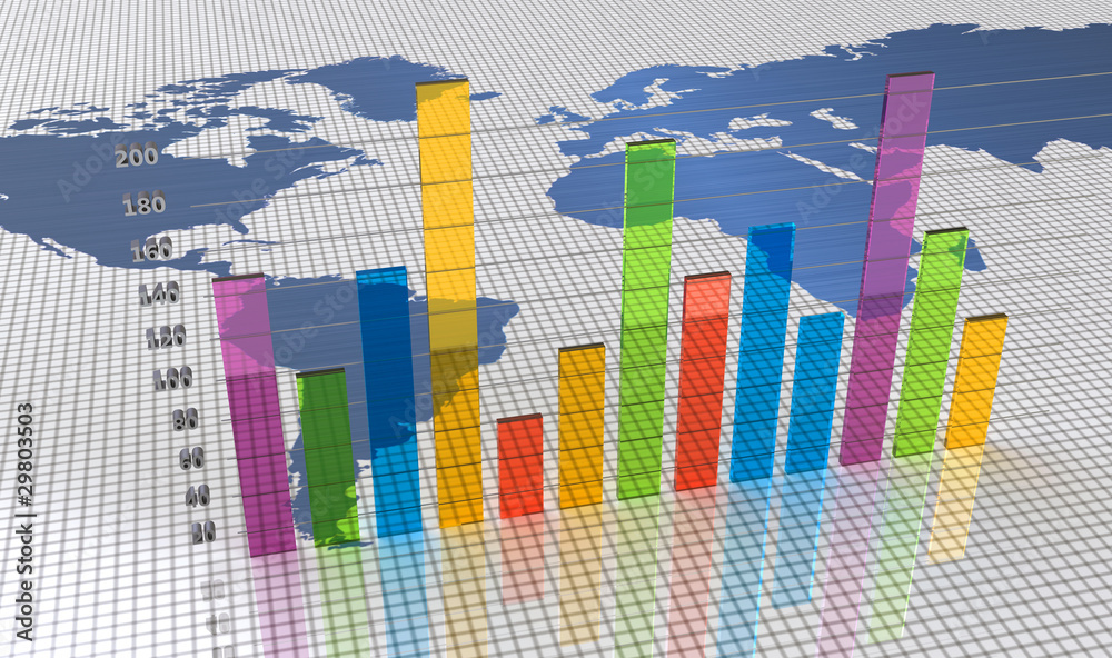 Bar chart with a map of the world Stock Illustration | Adobe Stock