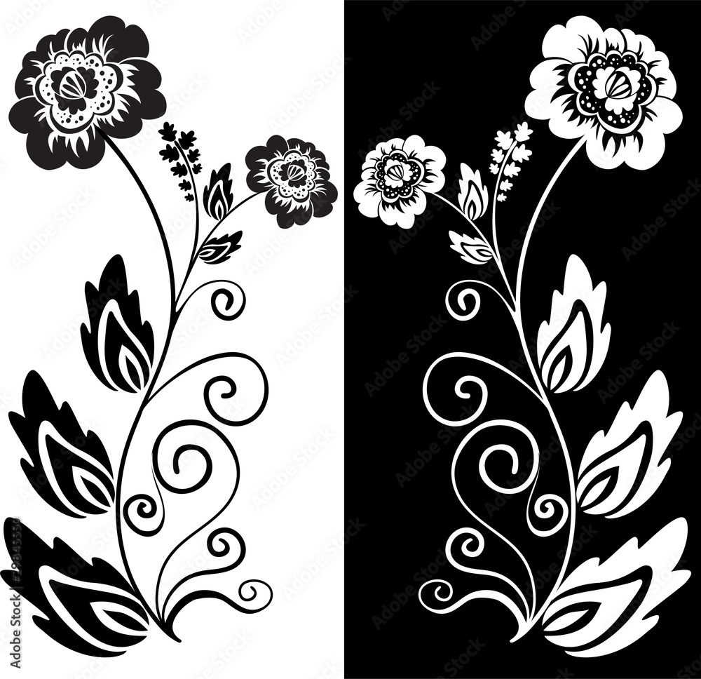set of two black and white hand-drawn flowers Stock Vector | Adobe Stock